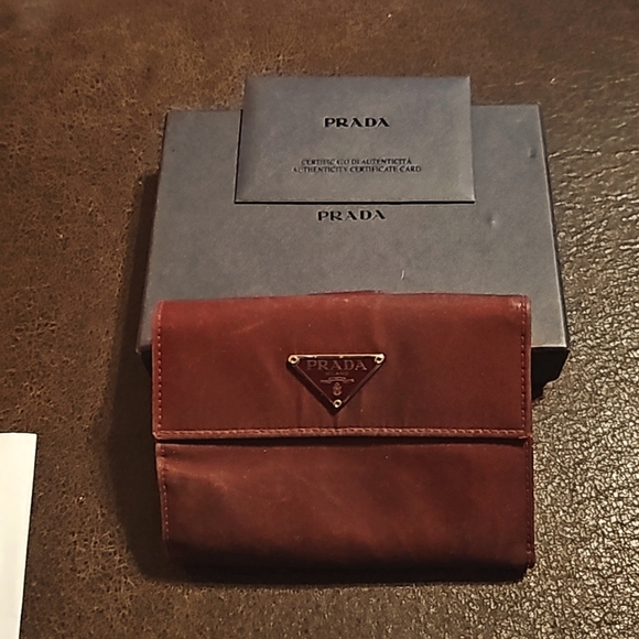 Prada | Bags | Prada Burgundy Tessuto Snap Wallet | Poshmark